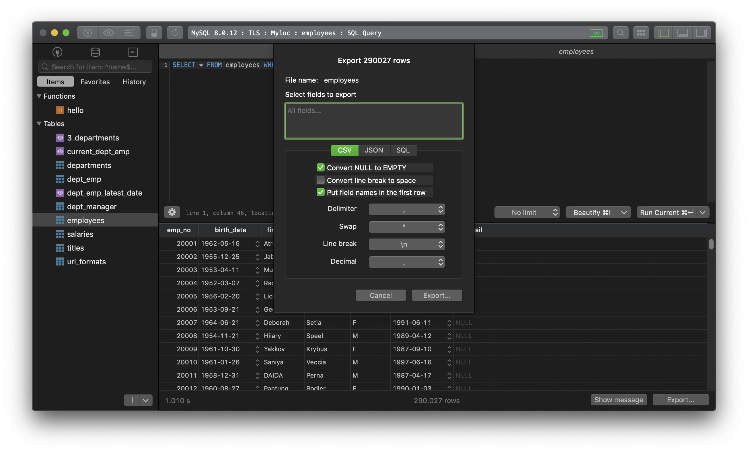How To Export SQL Database To CSV TablePlus