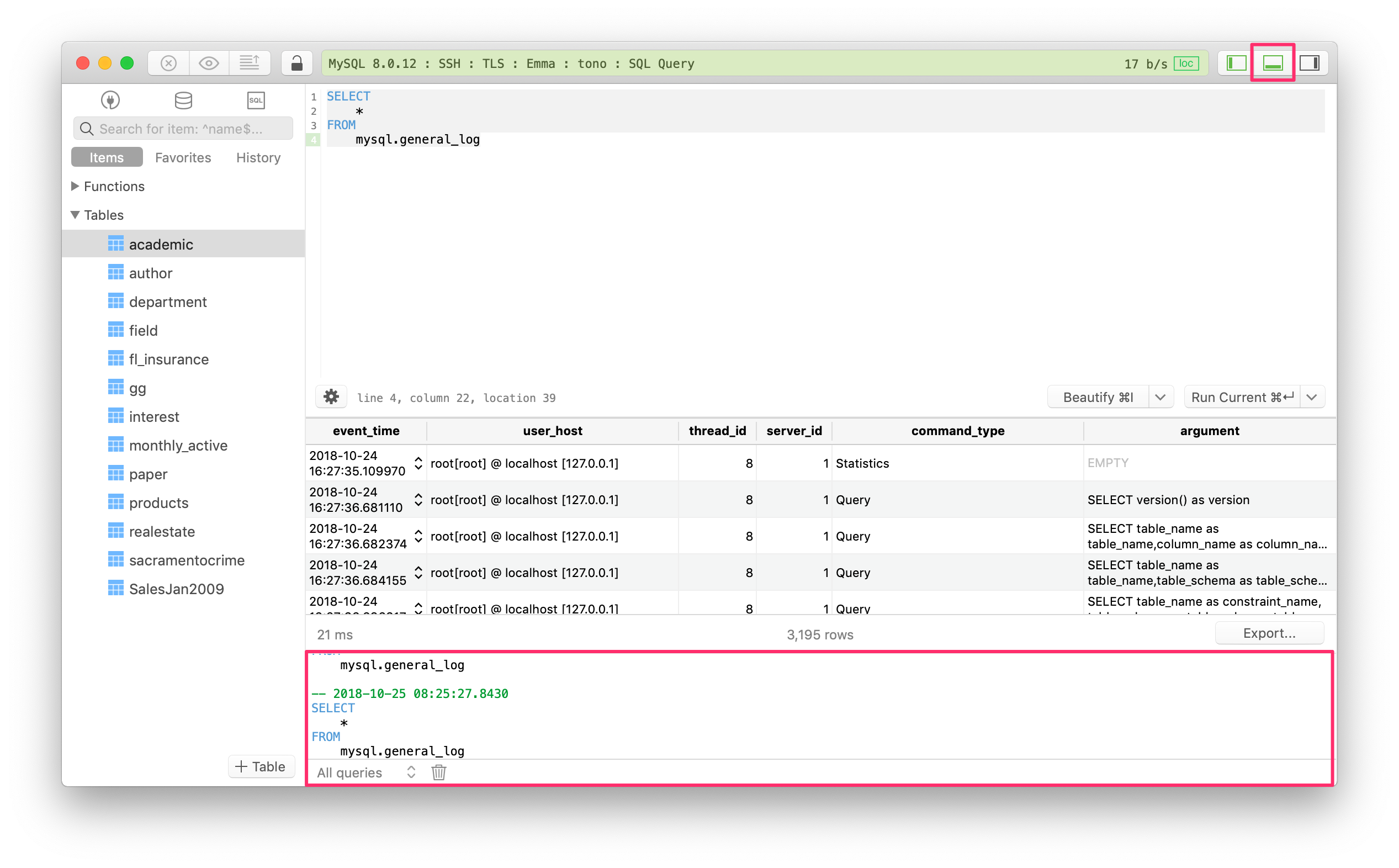 How To Show The Queries Log In MySQL TablePlus